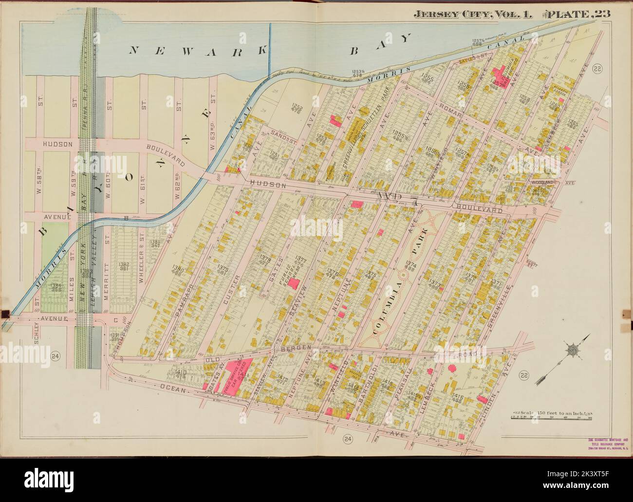 Hudson County, V. 1, Double Page Plate No. 23 Map bounded by Newark Bay ...