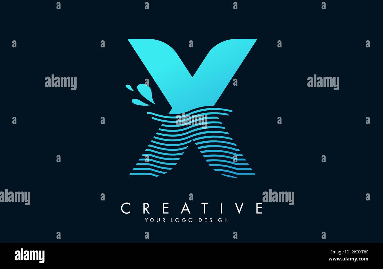 Blue X Letter Logo with Waves and Water Drops Design Vector ...