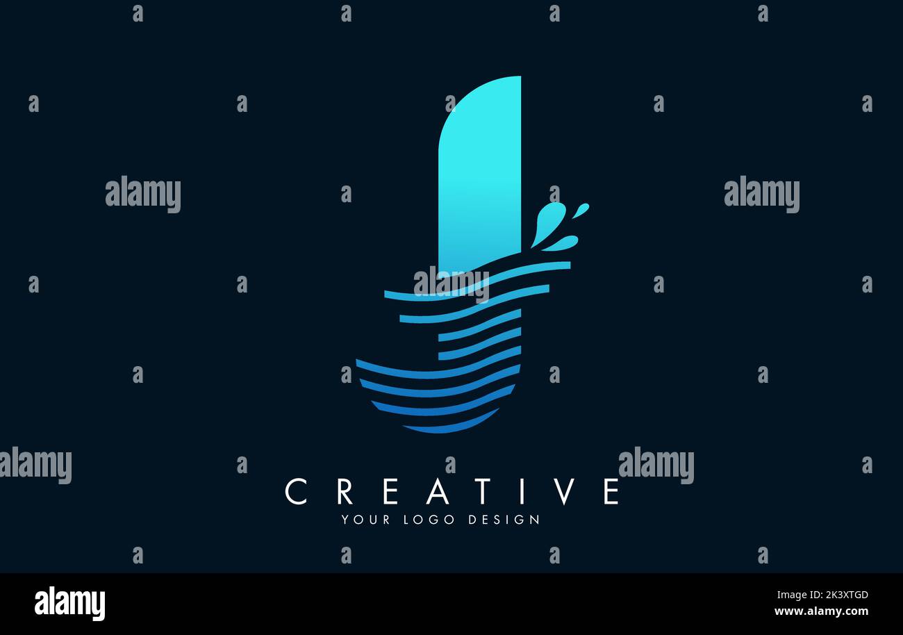 Blue J Letter Logo with Waves and Water Drops Design Vector ...