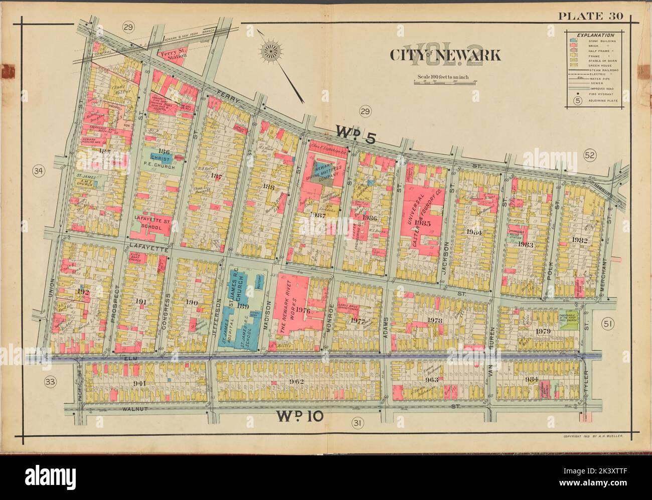 Newark, V. 2, Double Page Plate No. 30 Map bounded by Ferry St ...