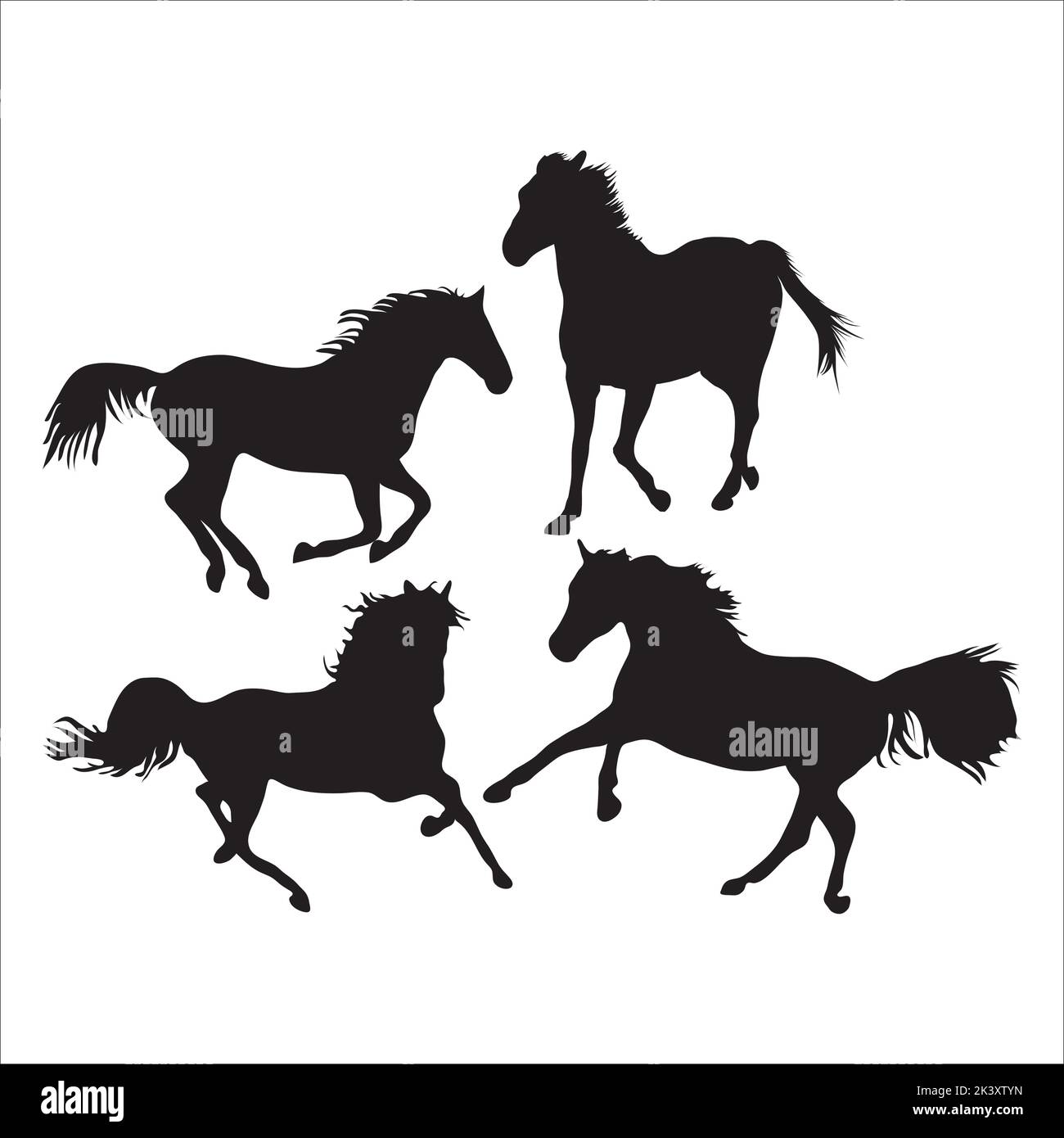 Vector Set Of Running Horses Silhouettes Illustration Isolated On White ...