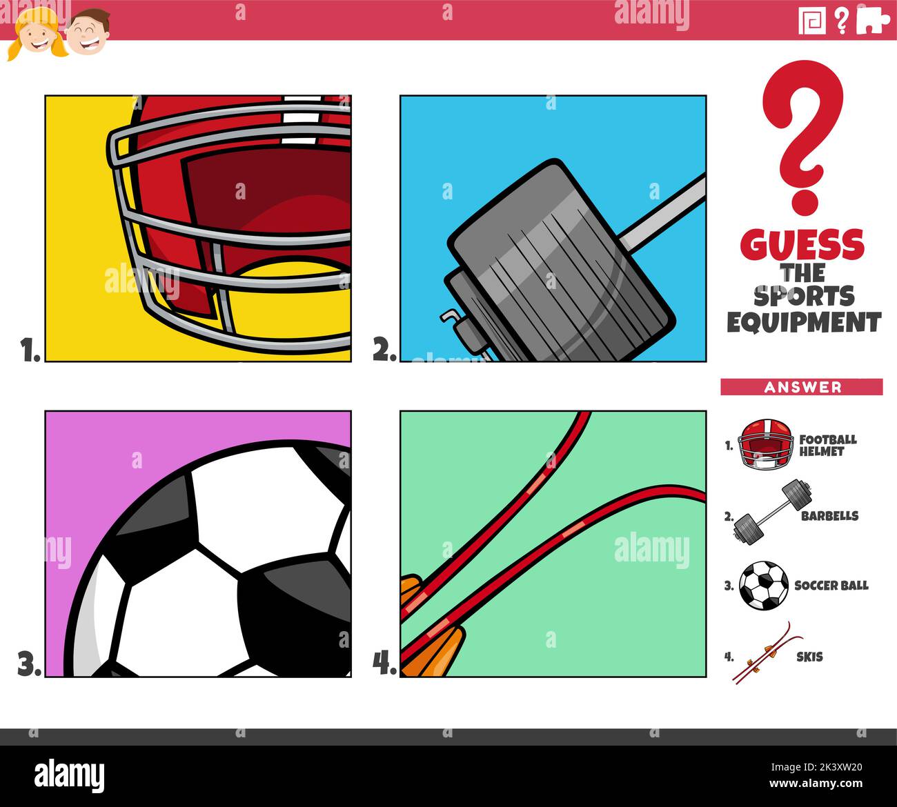 Cartoon illustration of educational game of guessing the sports ...