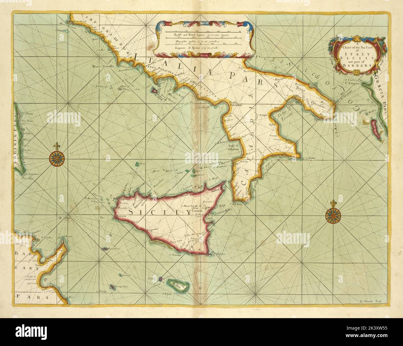 A chart of the sea coast of ITALY, SICILY and part of BARBARY 1702 ...