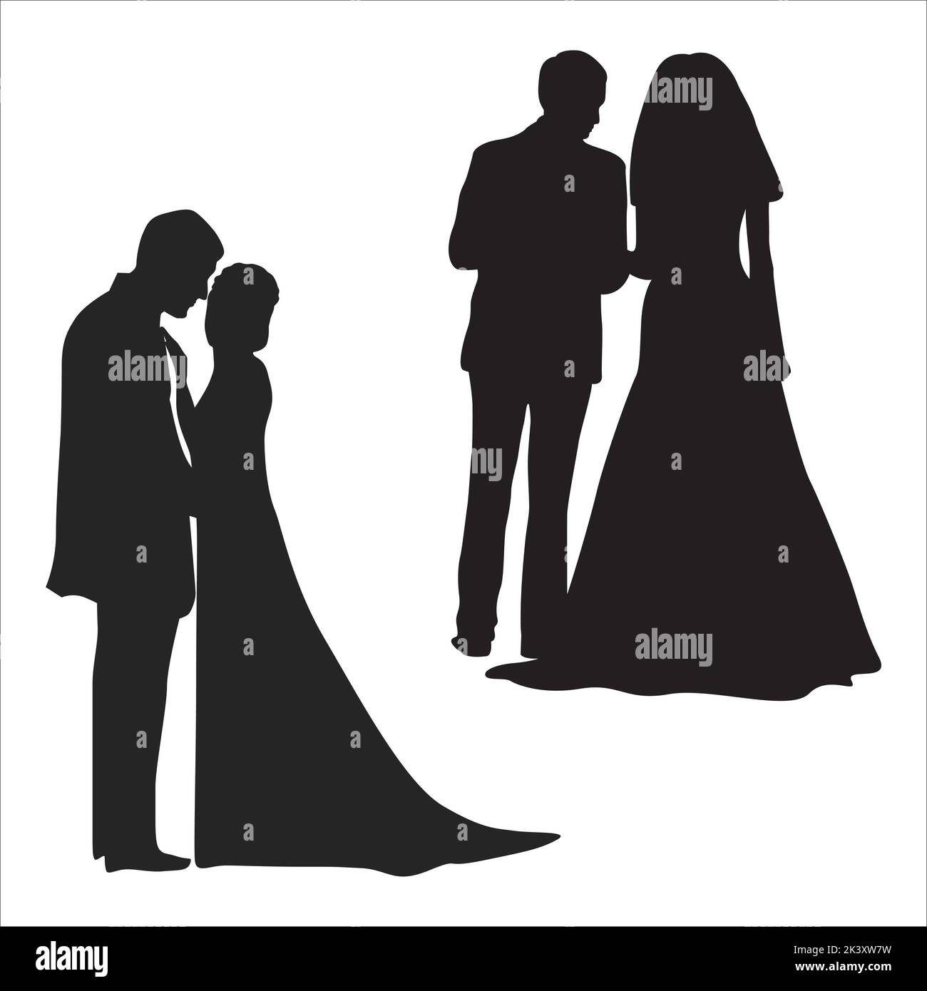 Vector Set Of Newly Married Couple Silhouettes Illustration Isolated On ...
