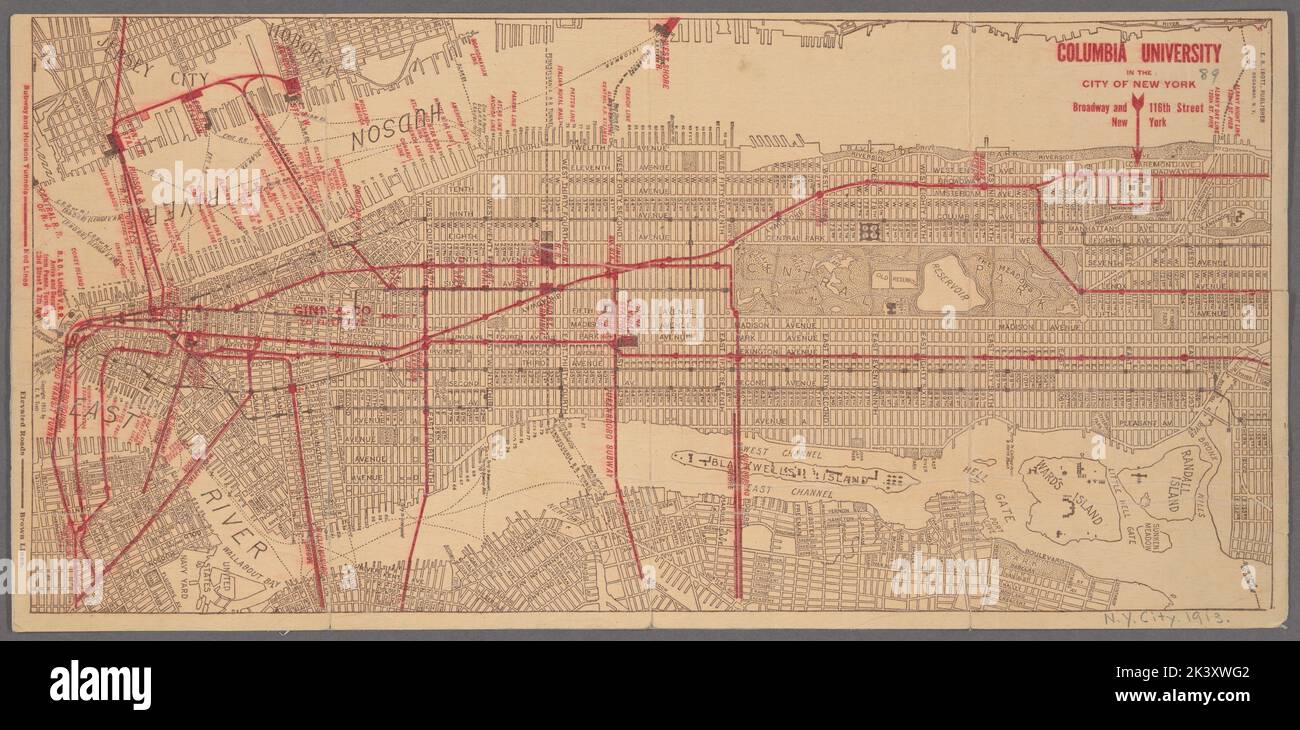 Map of the Borough of Manhattan, New York City, centering on the campus ...