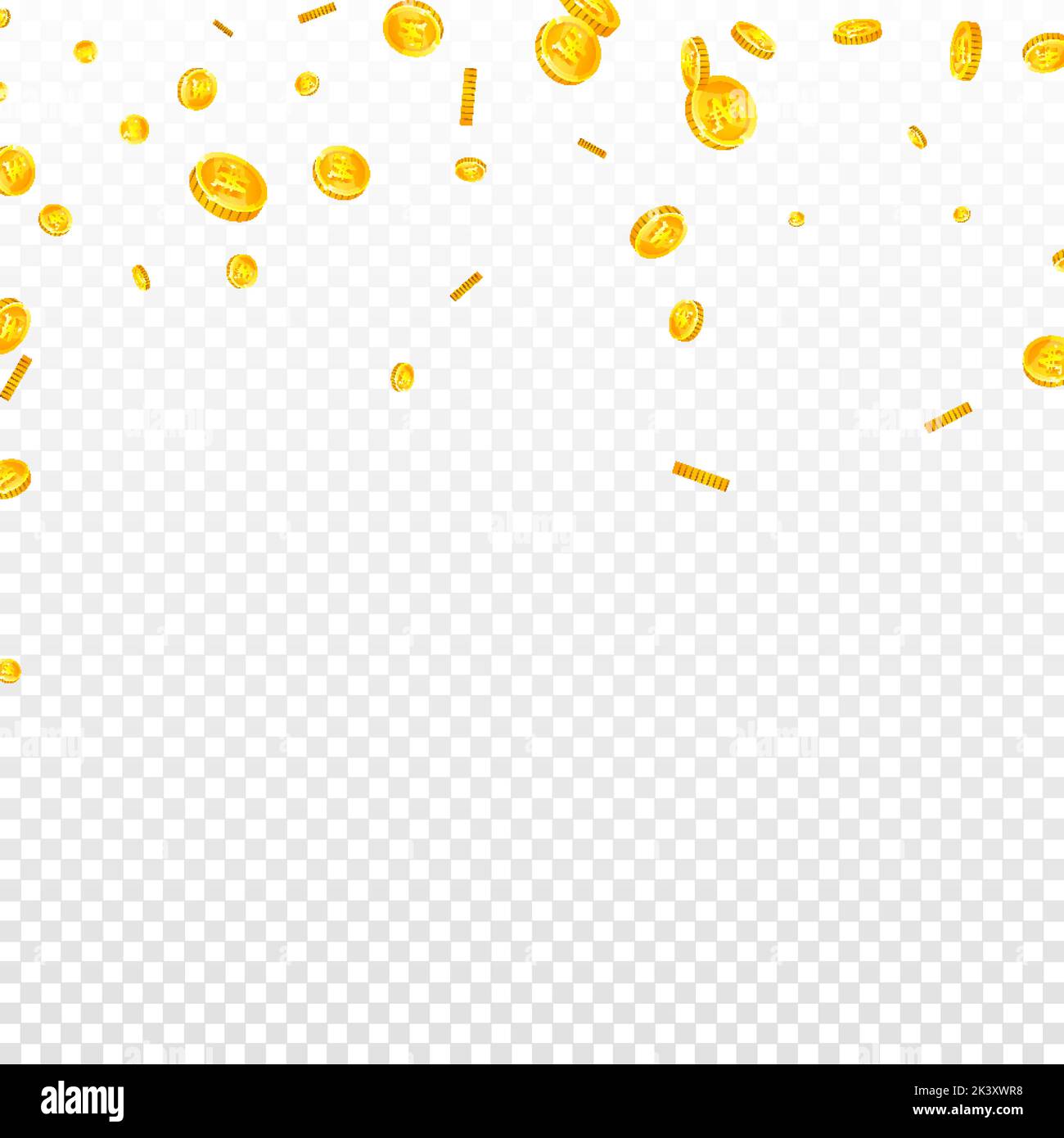 Korean won coins falling. Scattered gold WON coins. Korea money ...