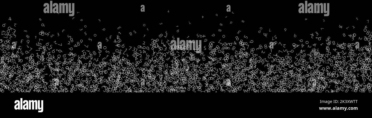 Falling numbers, big data concept. Binary white chaotic flying digits. Interesting futuristic ...