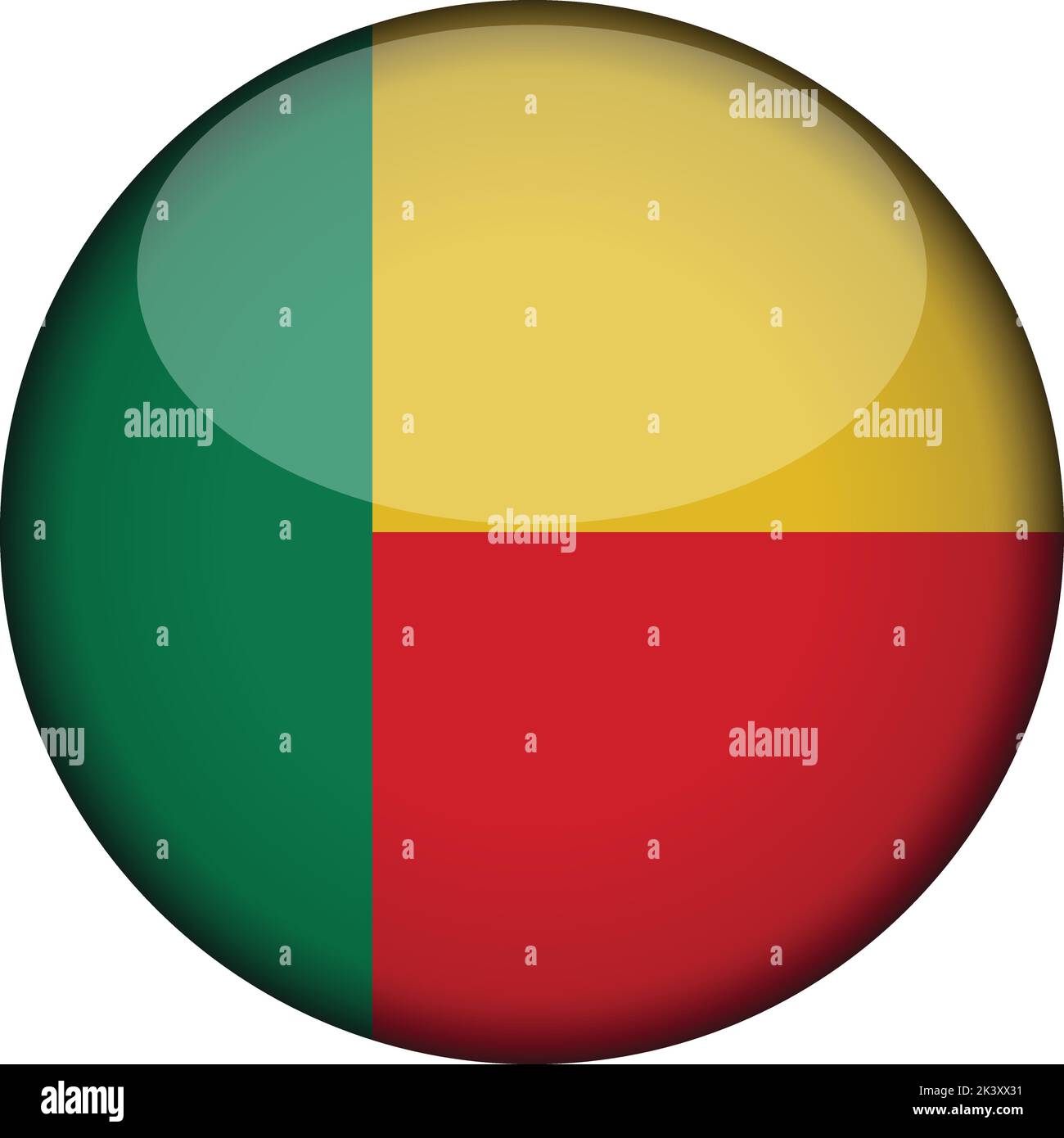 benin Flag in glossy round button of icon. benin emblem isolated on white background. National ...