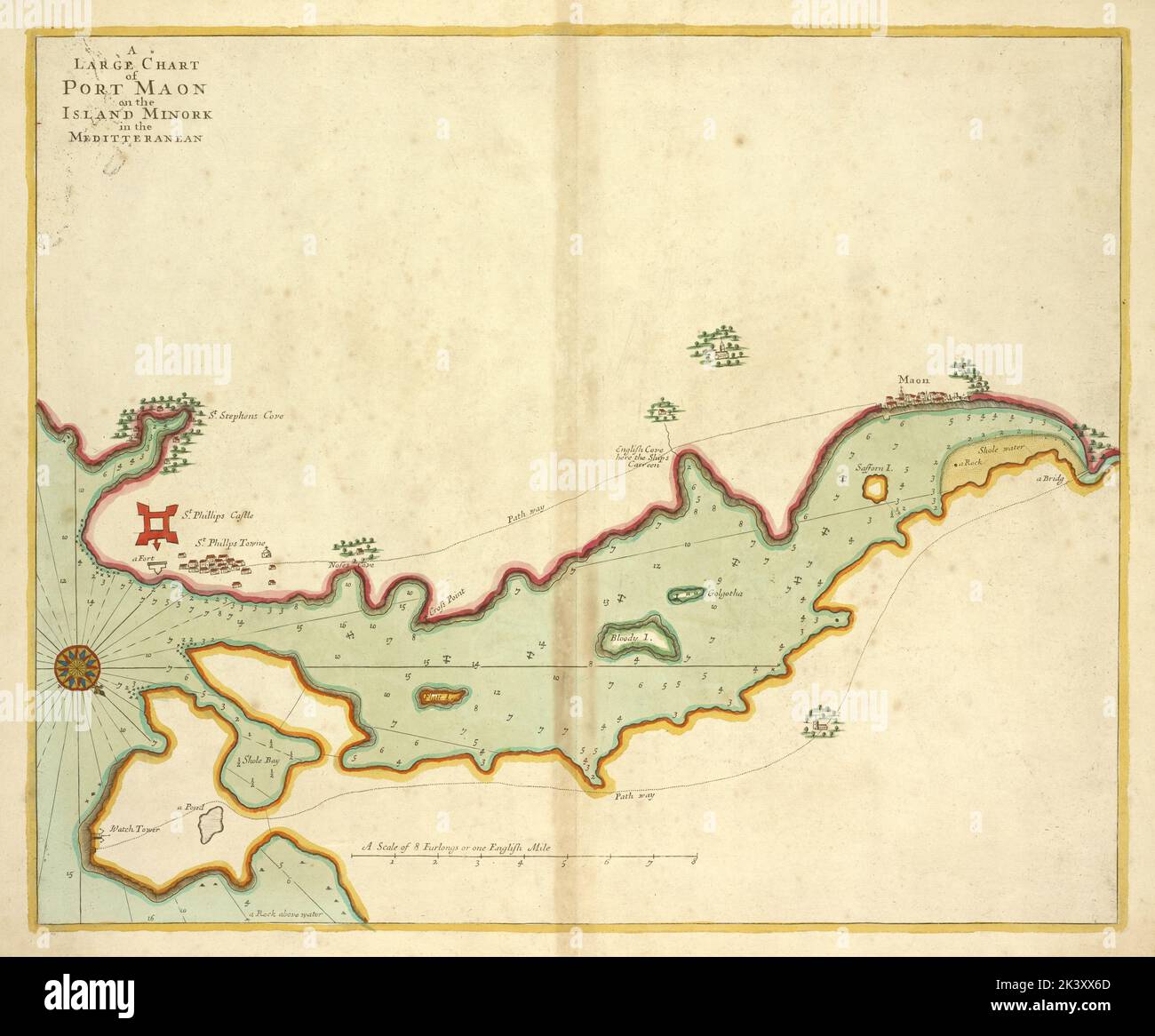 A large chart of PORT MAON on the ISLAND MINORK in the Meditteranean ...