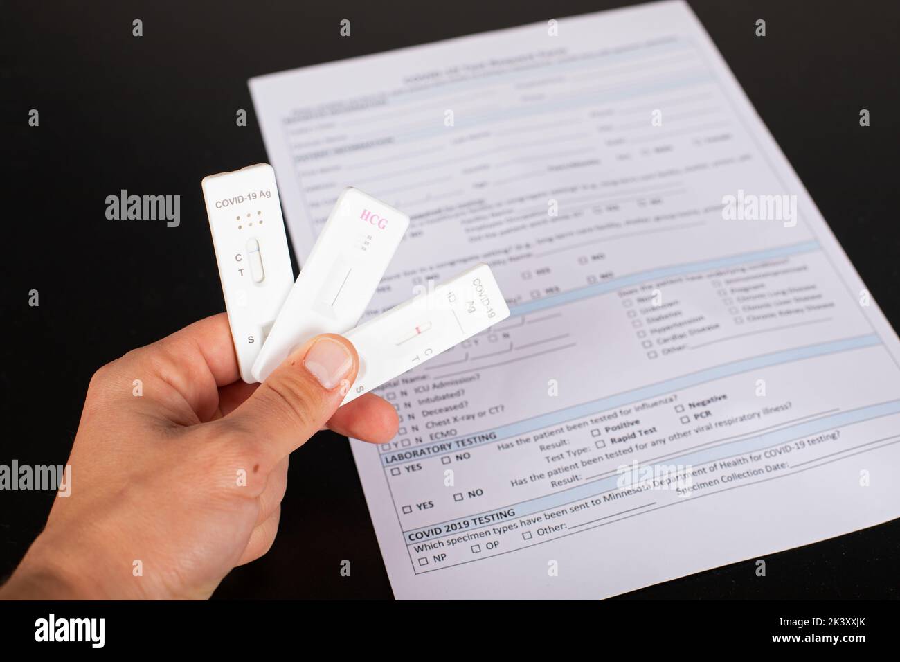 Close up picture of man hand holding coronavirus test and medical ...