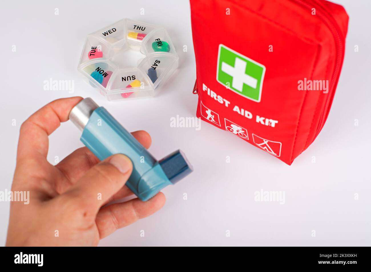 Top view of a first aid medical kit on black background Stock Photo - Alamy