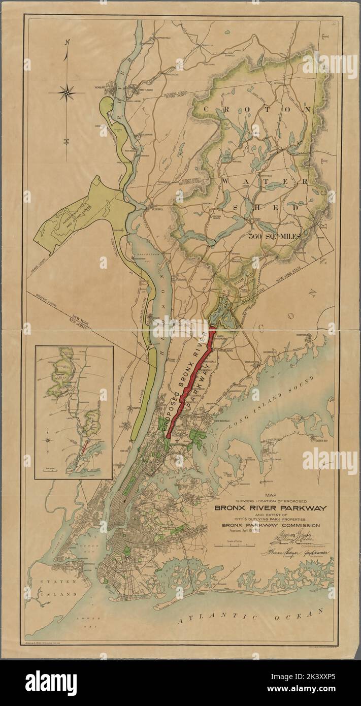 Map showing proposed extension of Bronx River Reserve and Parkway. 1912 ...