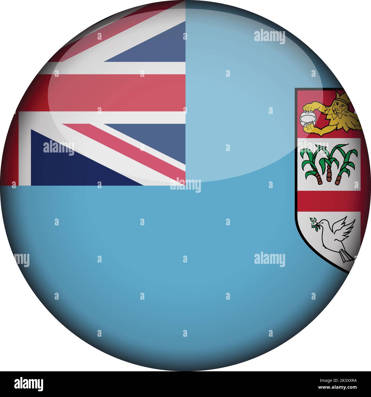 fiji Flag in glossy round button of icon. fiji emblem isolated on white background. National ...