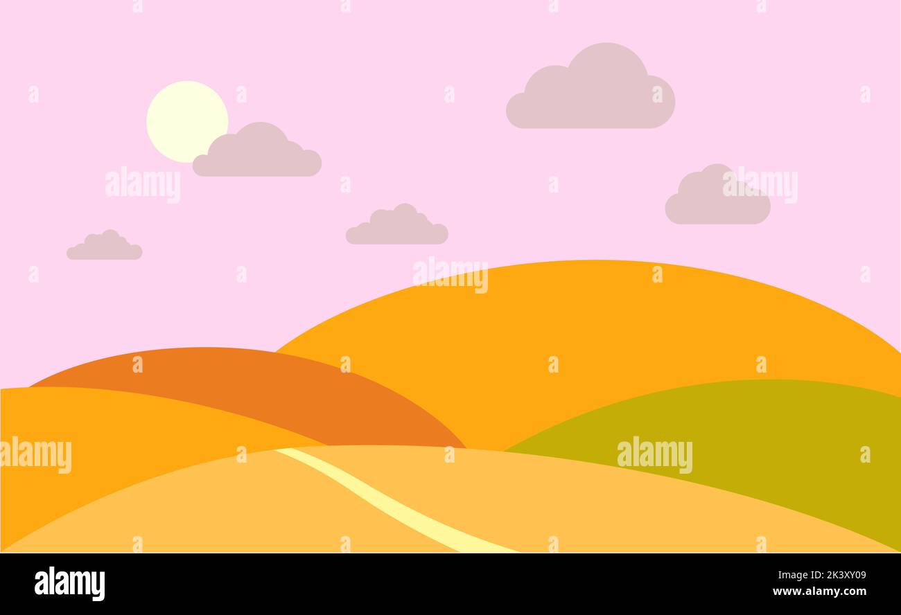 Concept of autumn landscape of hills in flat style for print and design ...