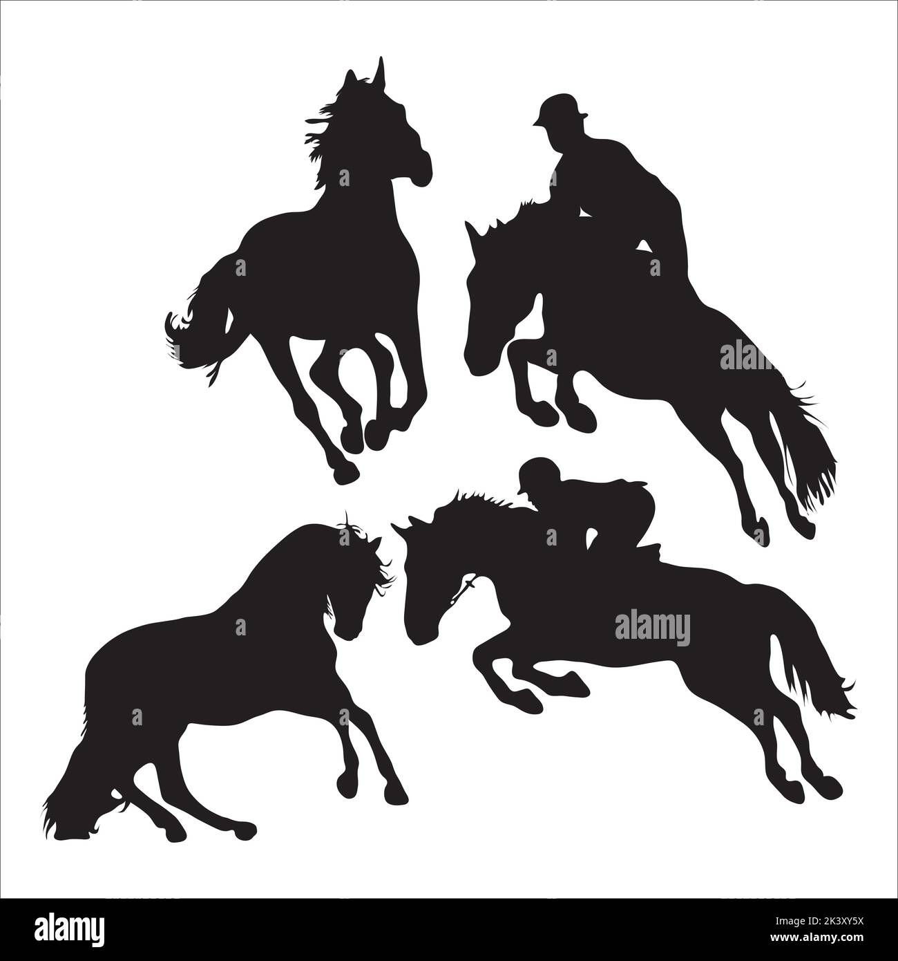 Vector Set Of Running Horses Silhouettes Illustration Isolated On White ...