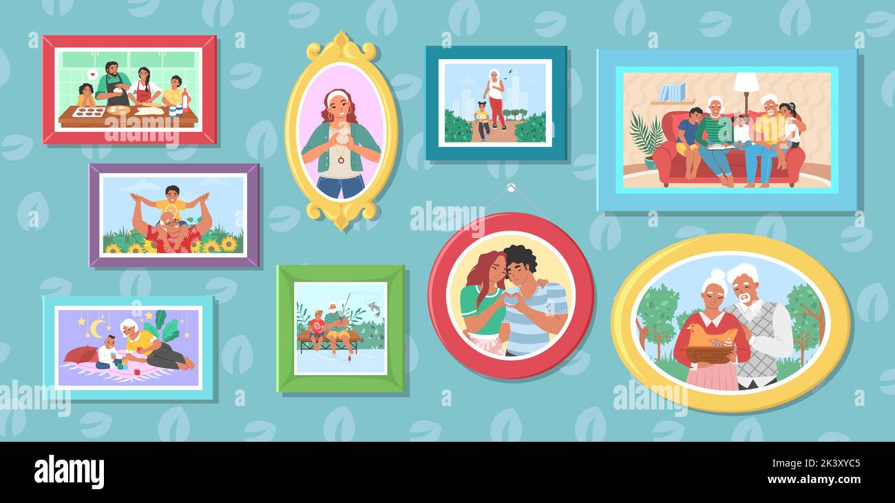 Photo frame on wall home interior vector illustration. Picture ...