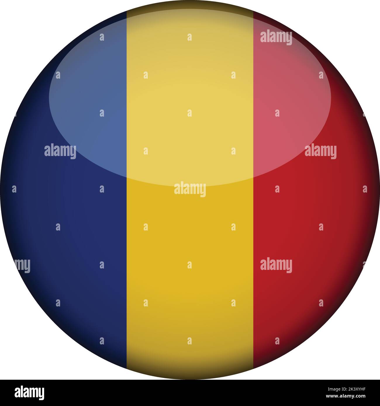 romania Flag in glossy round button of icon. romania emblem isolated on ...