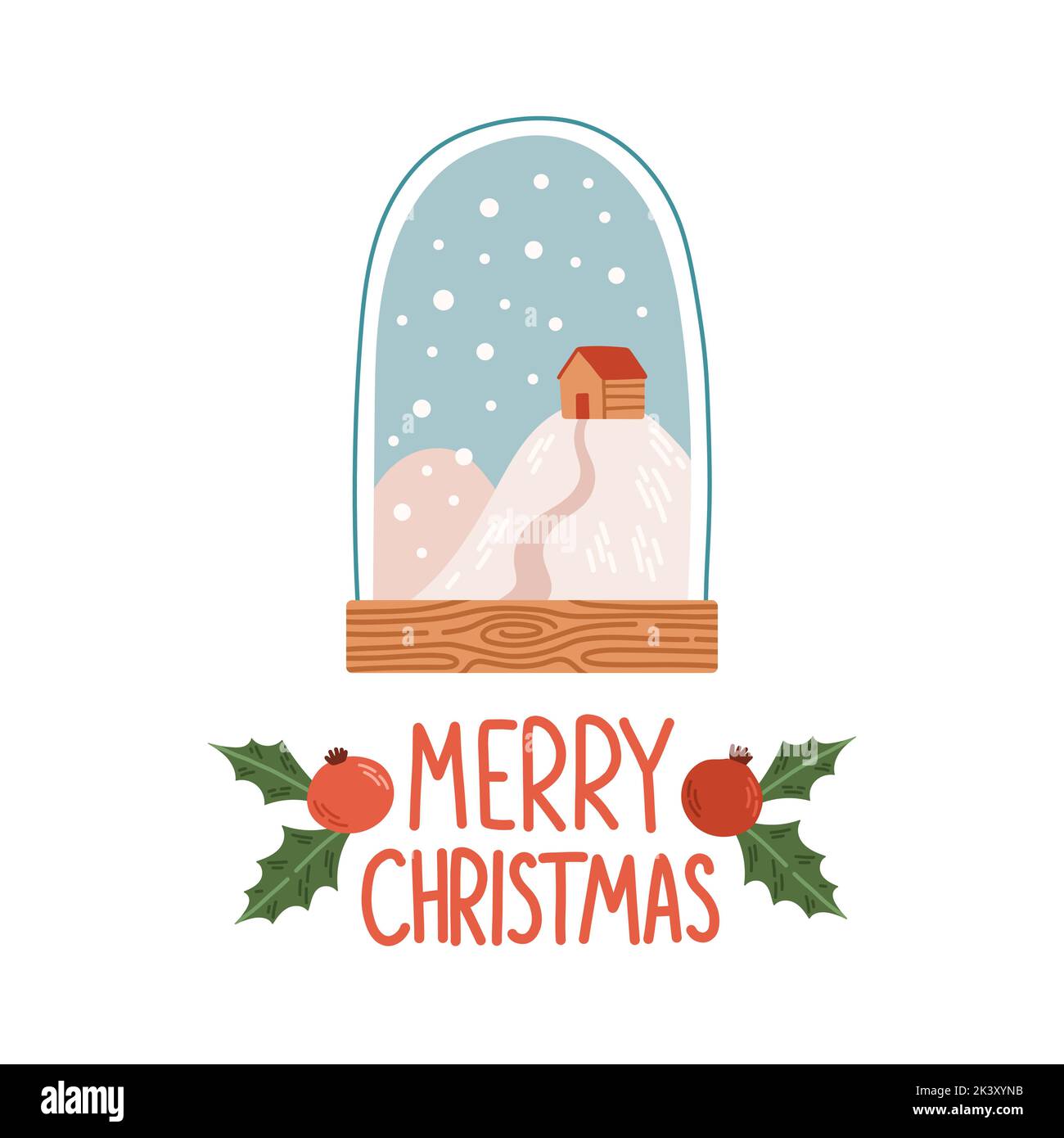 Merry Christmas snow globe lettering flat vector Stock Vector Image ...