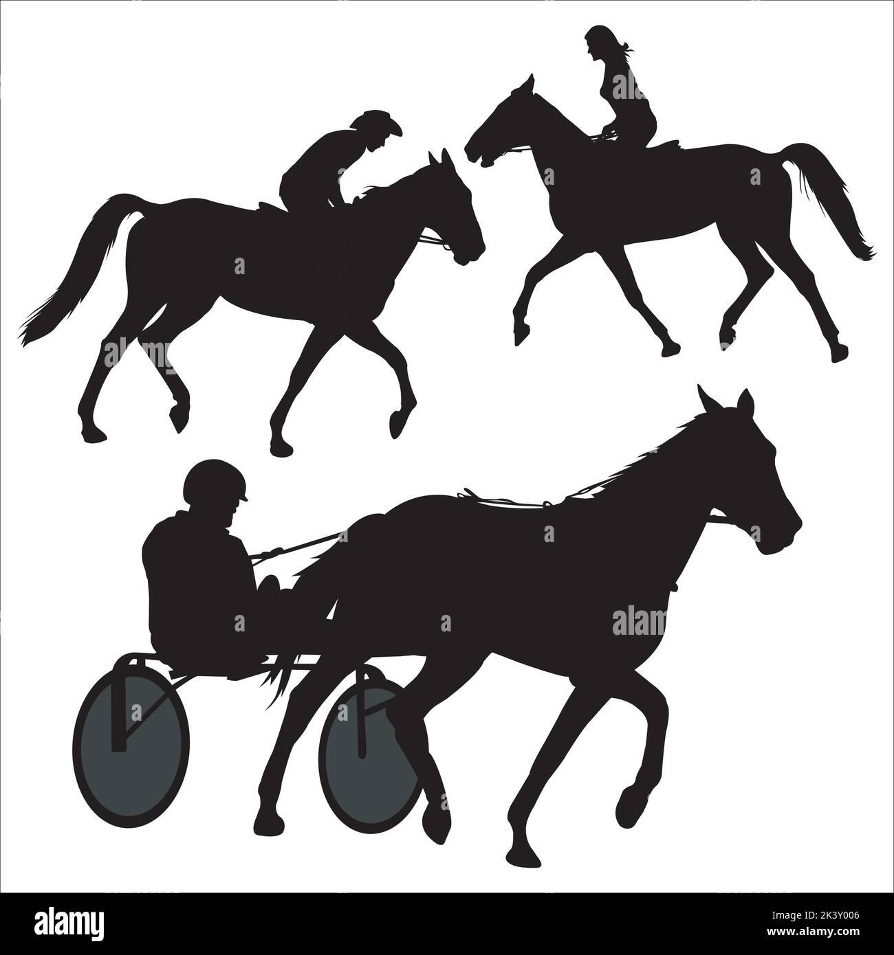 Vector Set Of Horseman With Horse Silhouettes Illustration Isolated On ...