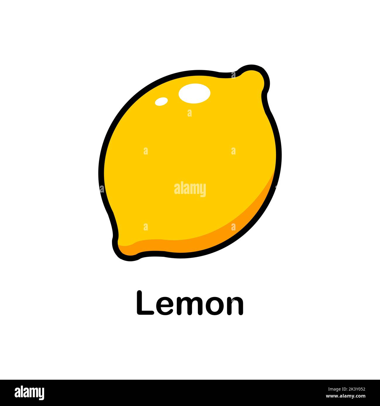 Vector illustration of lemon in cartoon style. Ripe yellow lemon with ...