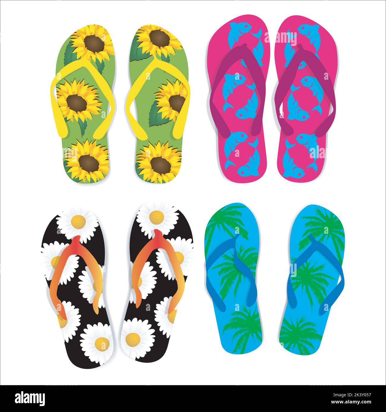 Vector Set Of Colorful Flip Flops Illustration Isolated On White Background Stock Vector Image ...