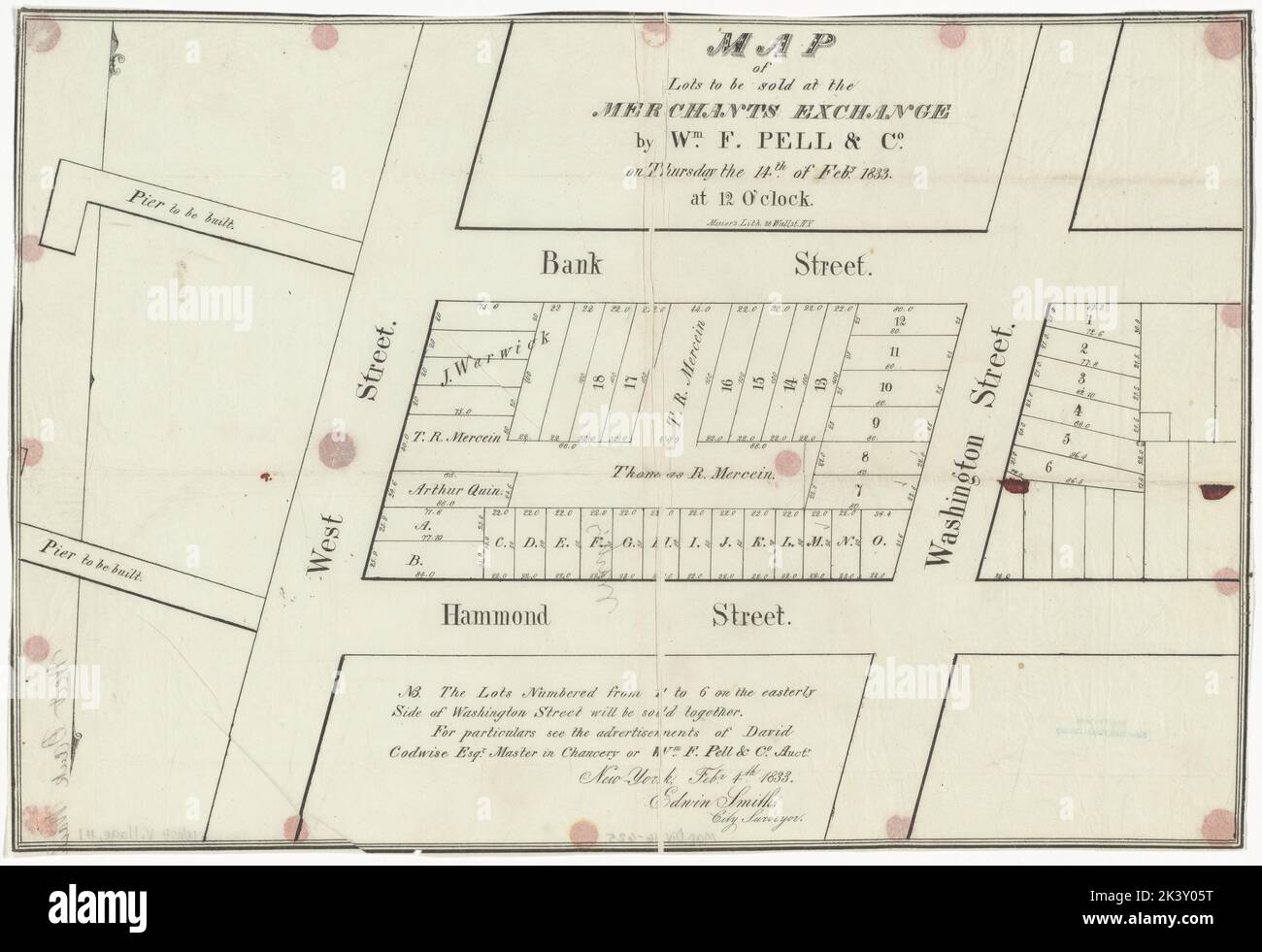 Map of lots to be sold at the Merchants Exchange by Wm. F. Pell & Co ...