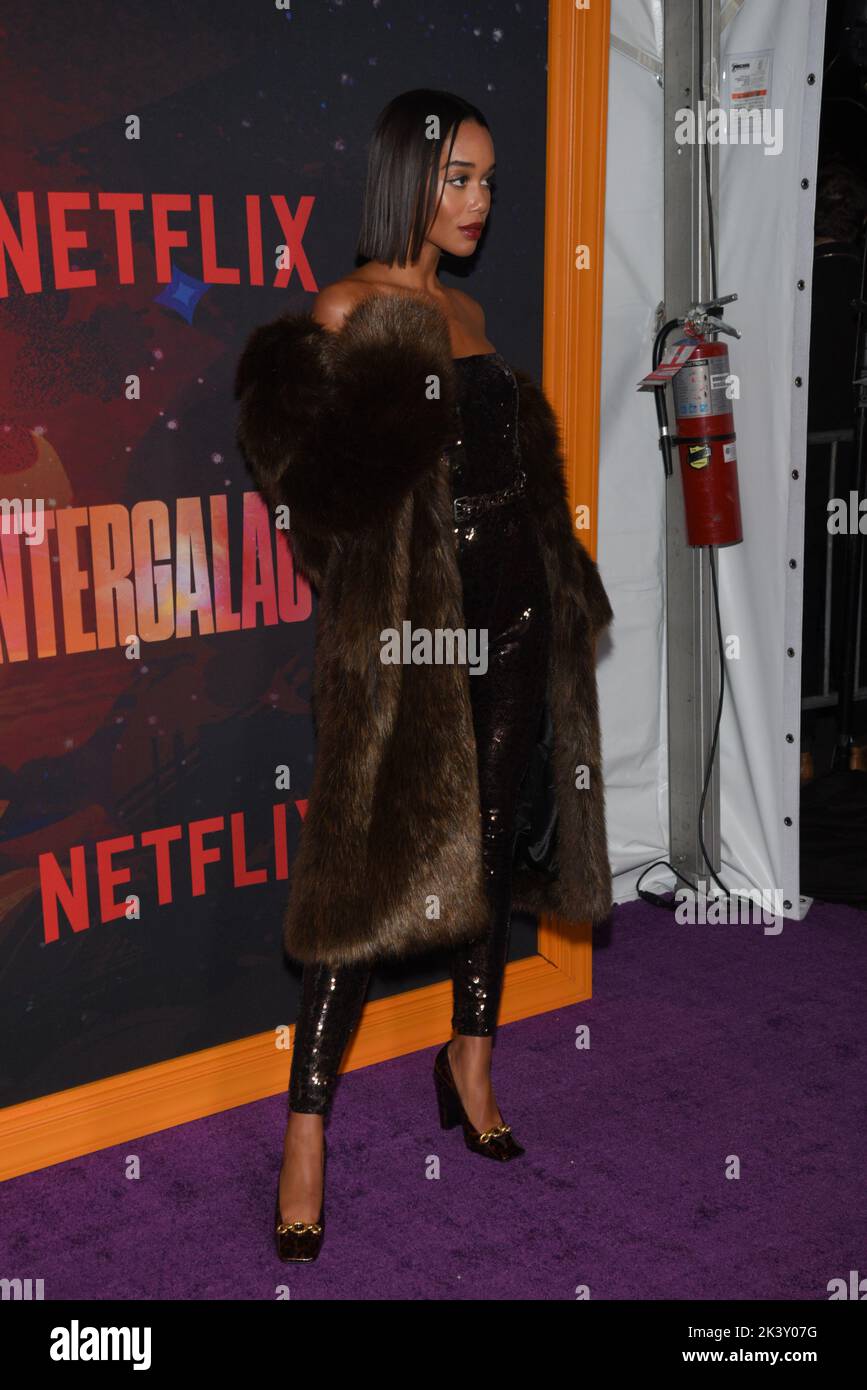 Laura Harrier attends the 'Entergalactic' Netflix series premiere held ...