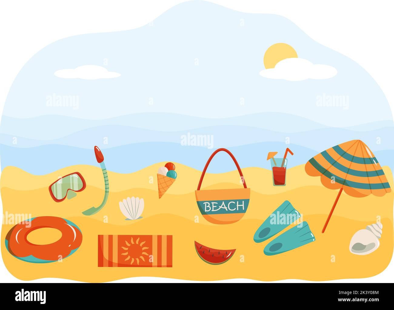 Vector illustration of summer banner with colorful beach elements ...