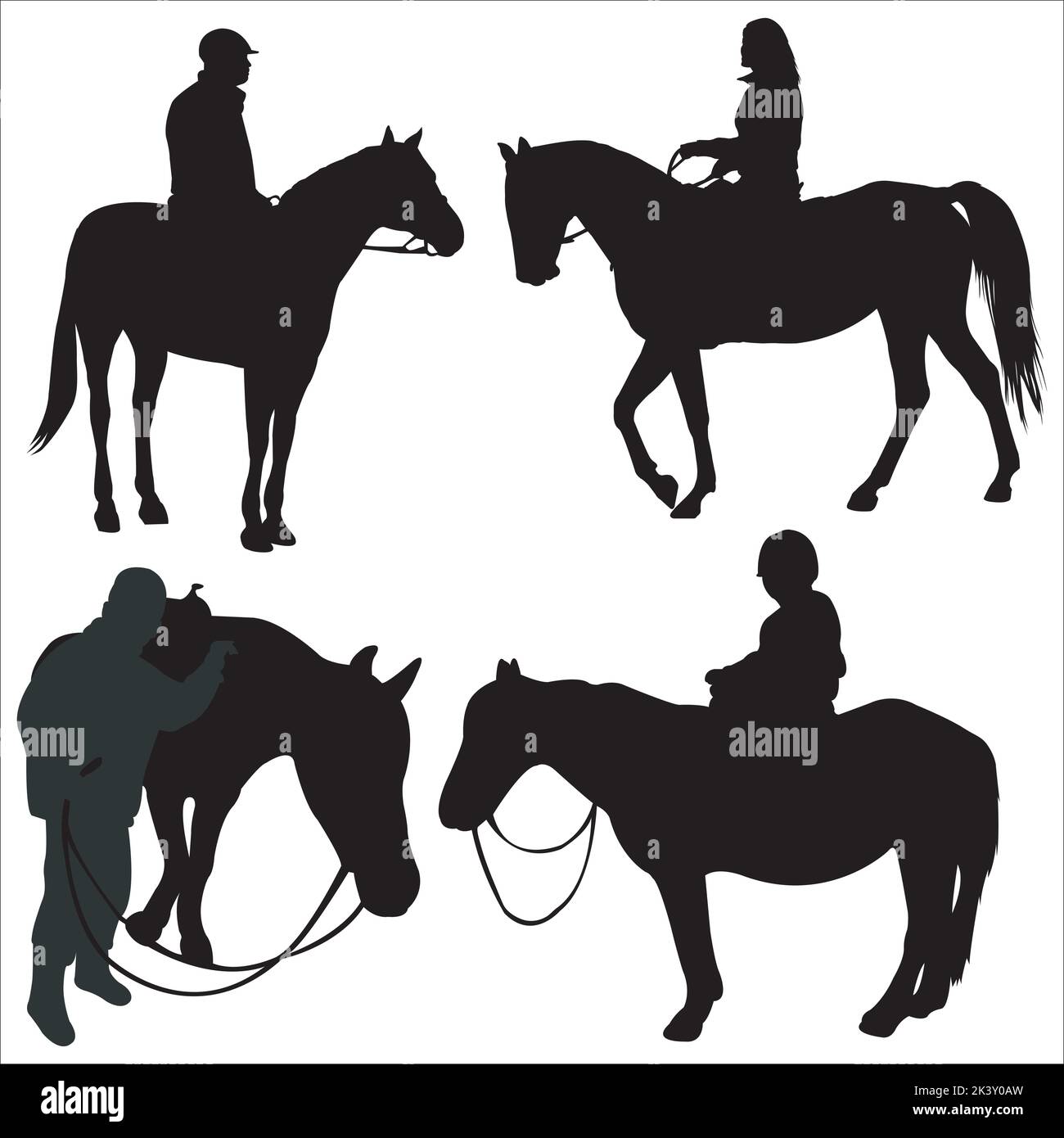 Vector Set Of Horseman With Horse Silhouettes Illustration Isolated On ...