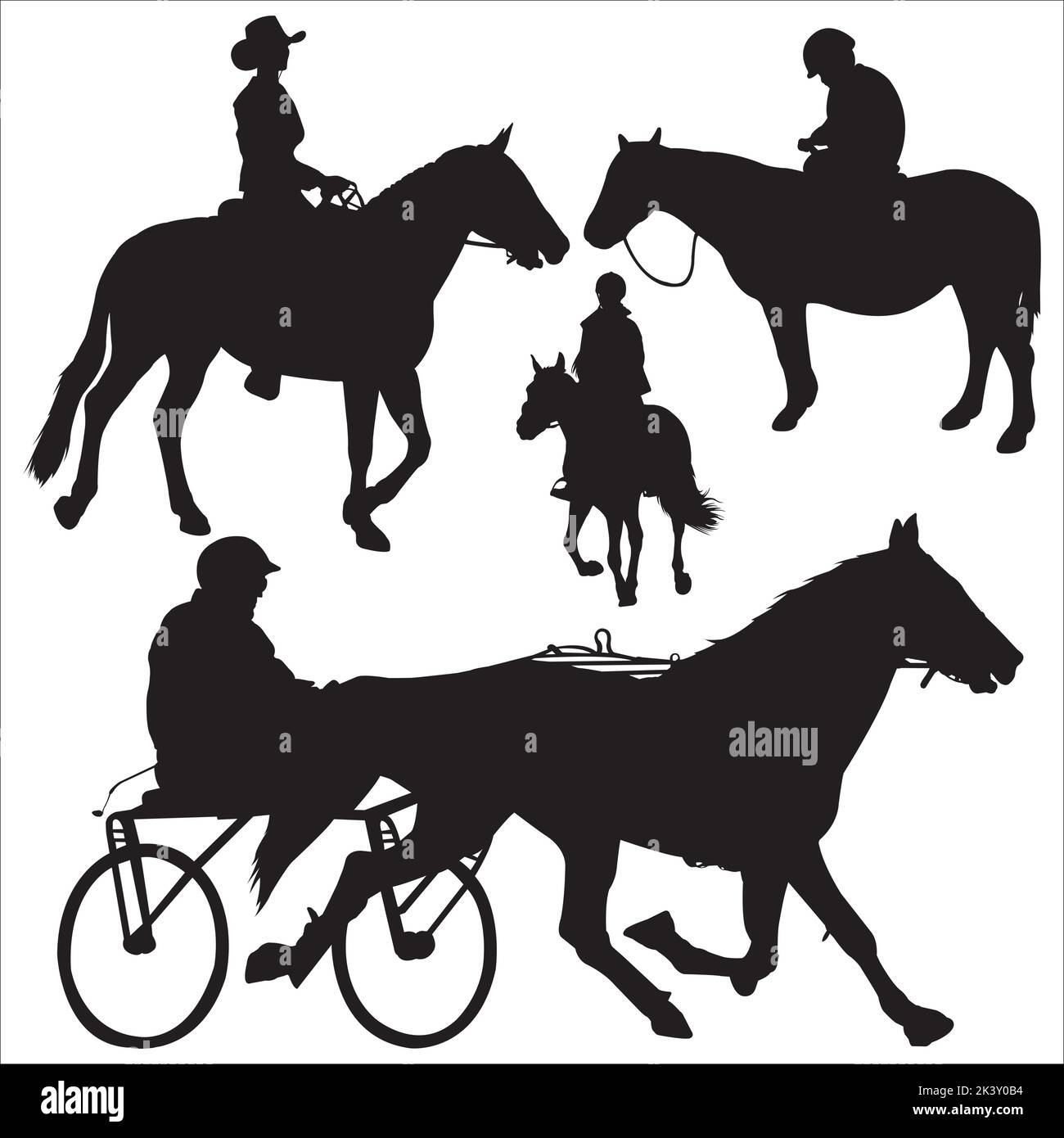 Vector Set Of Horseman With Horse Silhouettes Illustration Isolated On ...
