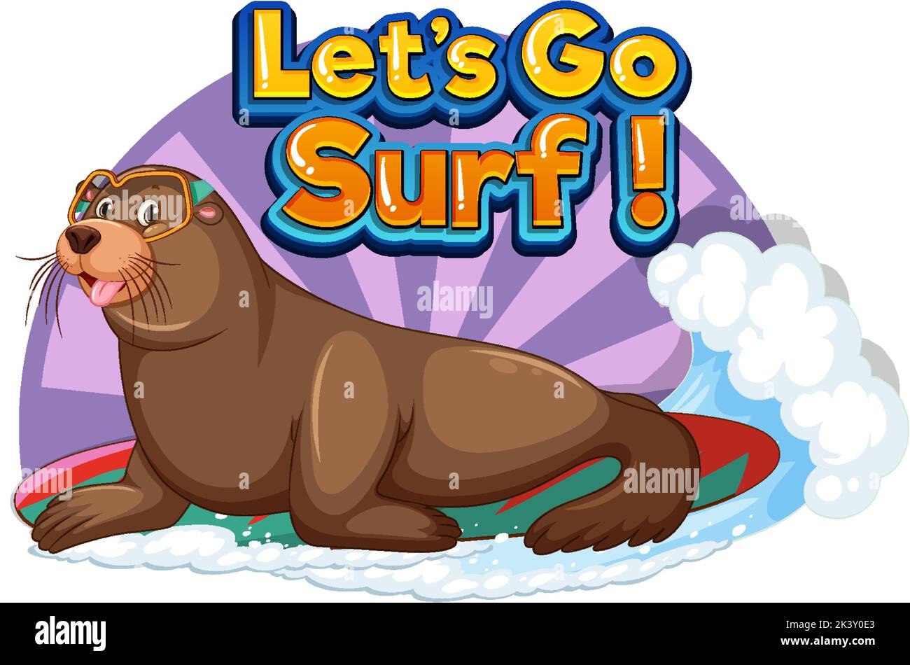 Sea lion cartoon character with lets go surf word illustration Stock ...