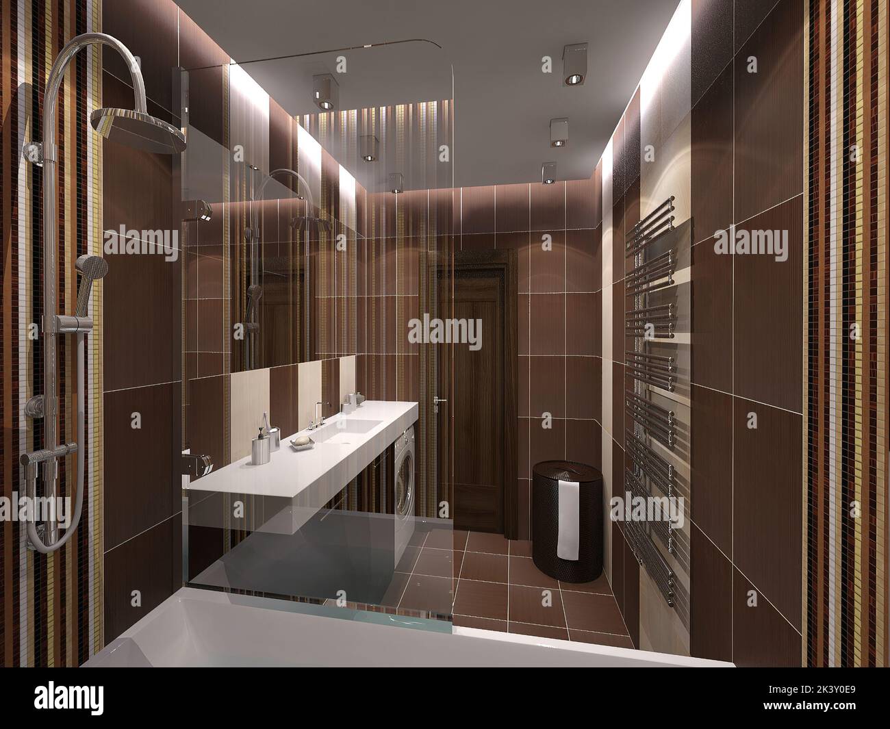 Bathroom design concept illustration for a private home. 3D rendering ...