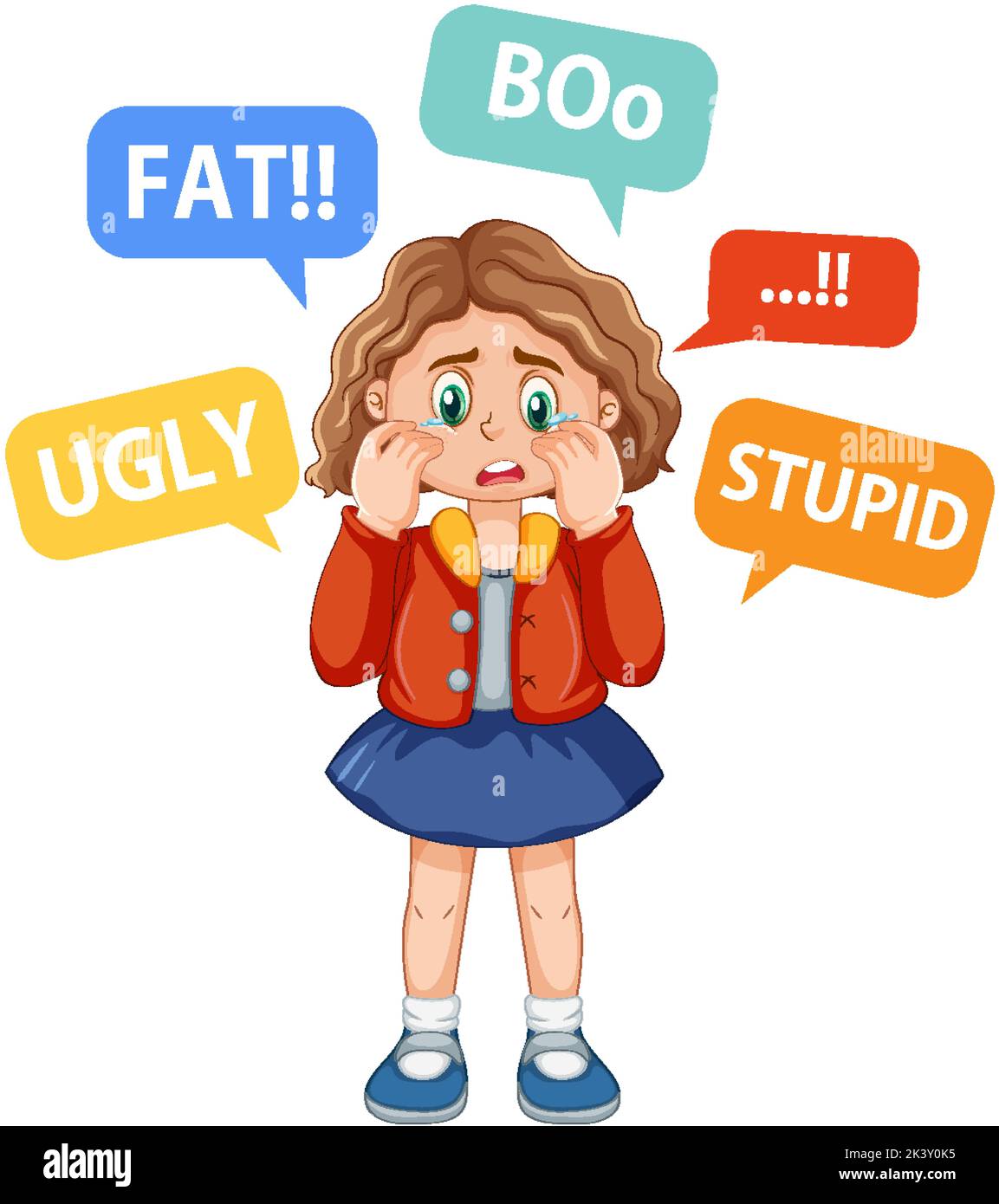 Sad girl surrounded by bullying words illustration Stock Vector Image ...