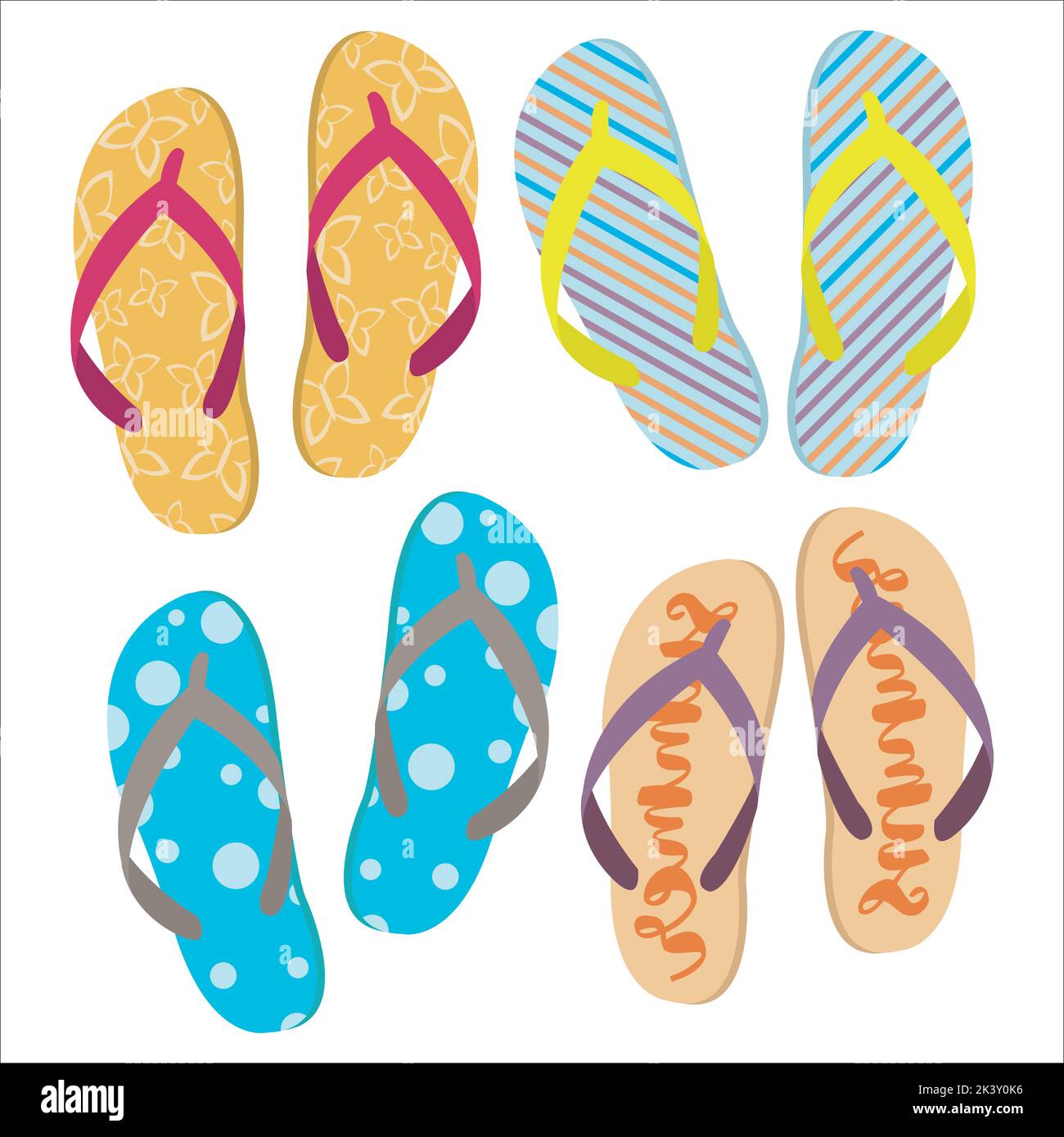 Vector Set Of Colorful Flip Flops Illustration Isolated On White Background Stock Vector Image ...