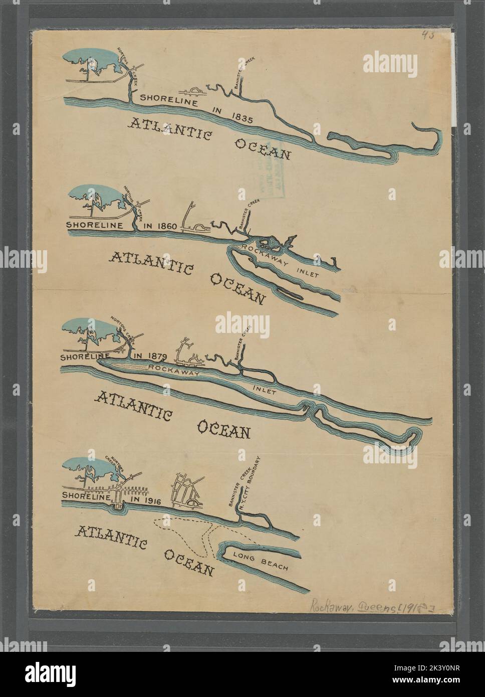 Rockaway, Queens, N.Y. Four maps showing the shoreline of Rockaway in ...
