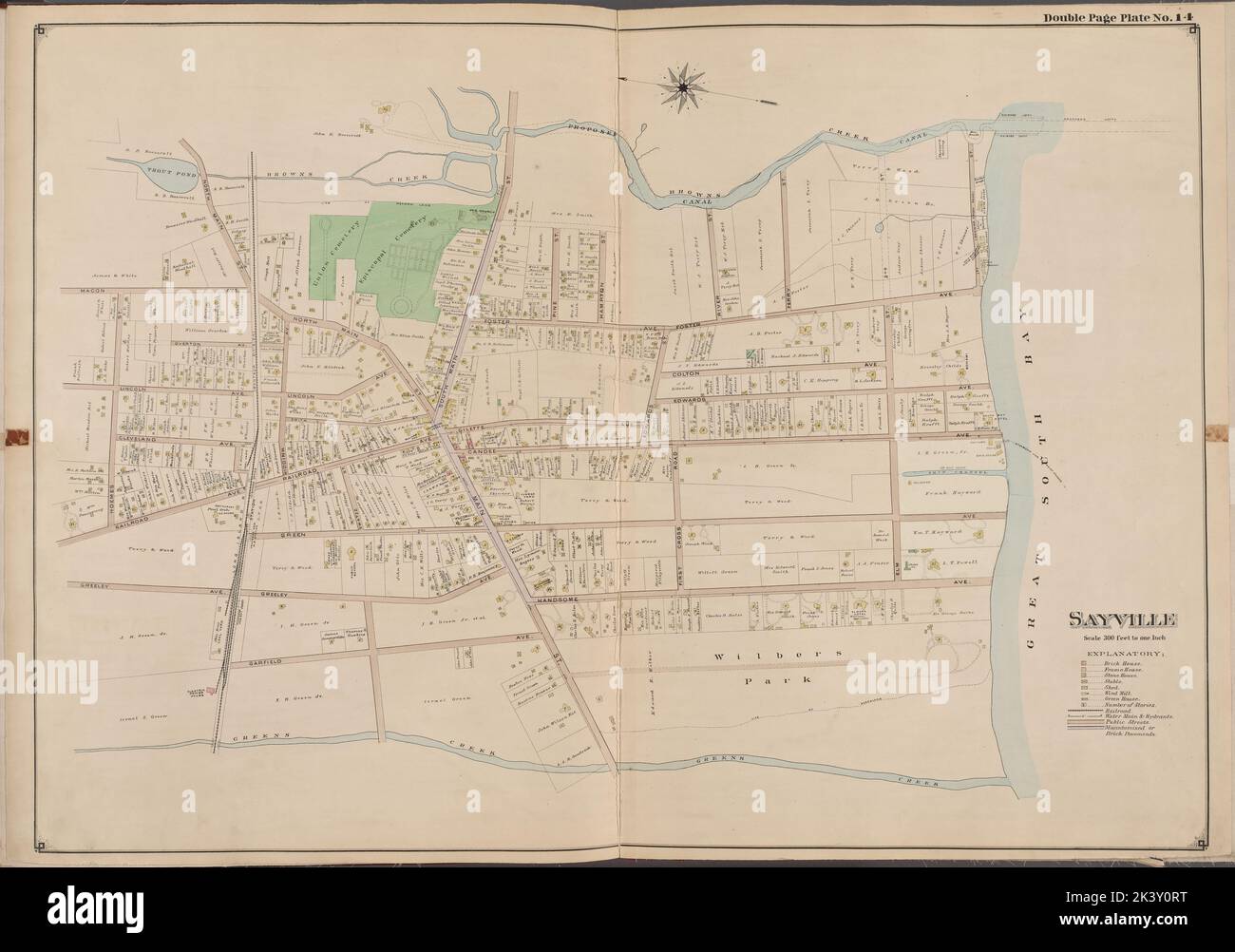 Suffolk County, V. 1, Double Page Plate No. 14 Map bounded by Browns ...