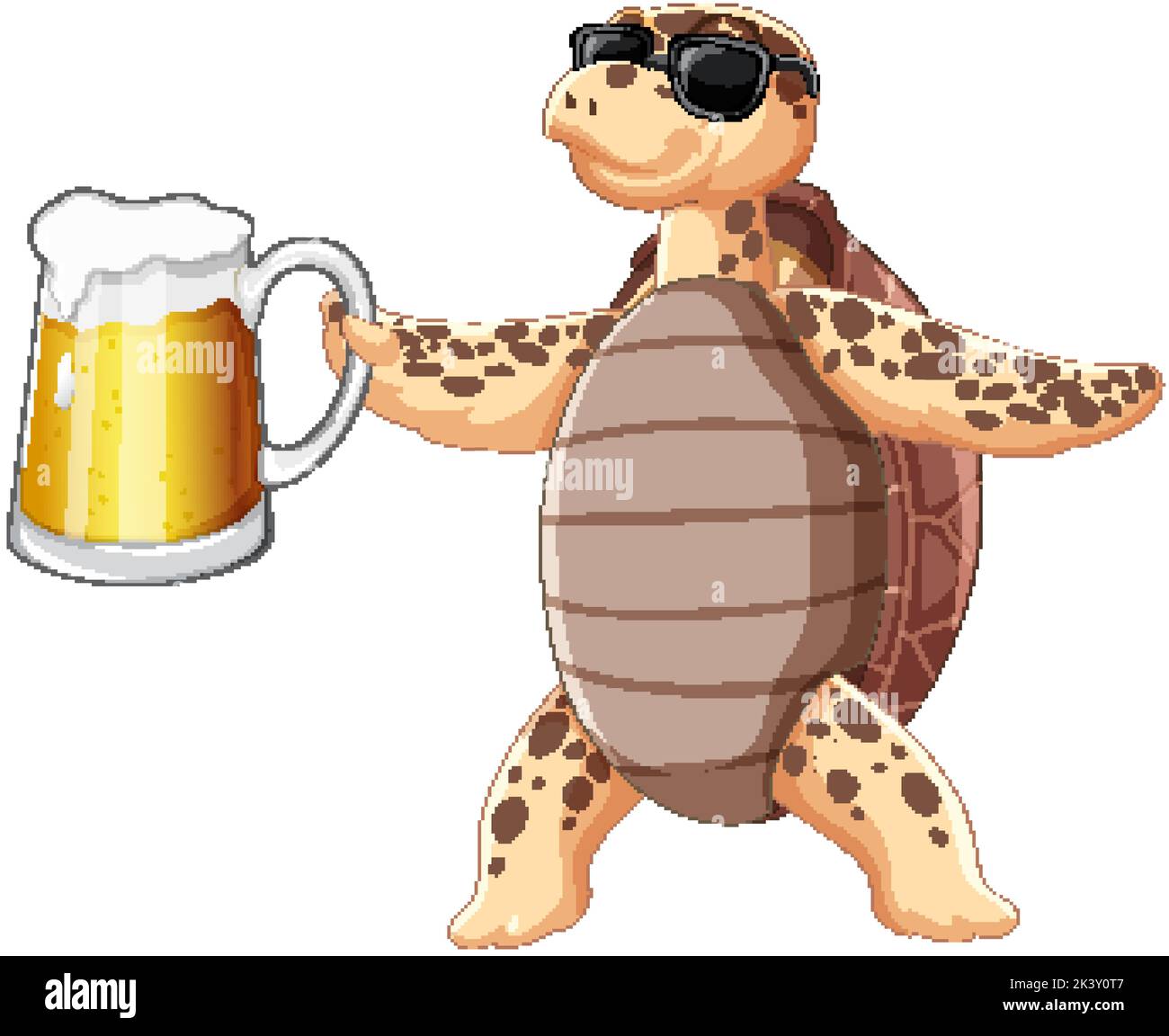 Cute turtle cartoon character drinking beer illustration Stock Vector ...
