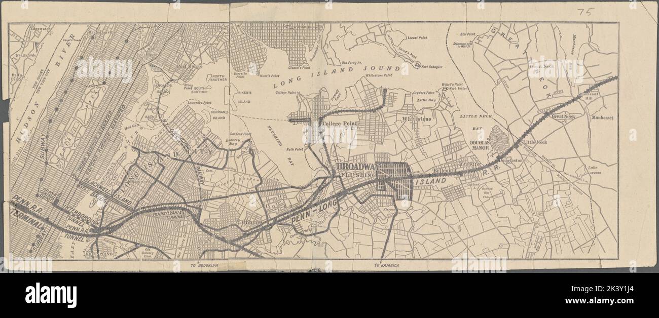 Map of "Broadway-Flushing" development. Map of routes from Manhattan to ...