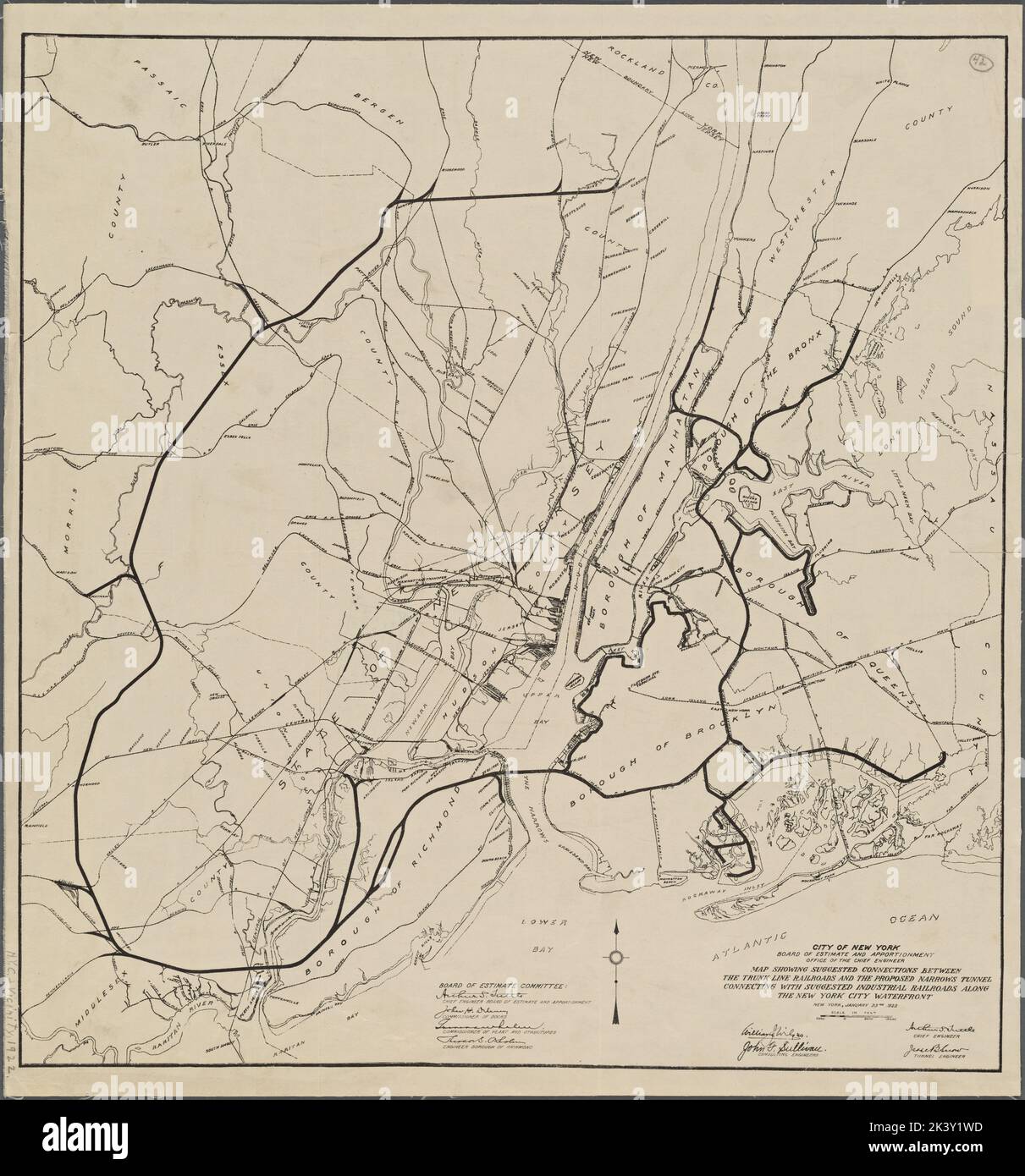 Map showing suggested connections between the trunk line railroads and ...