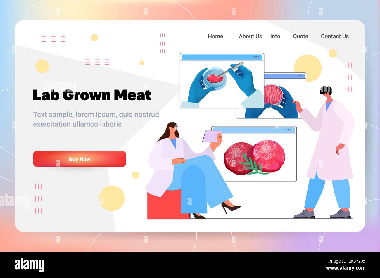 scientists opening web browser windows with cultured red raw meat made ...