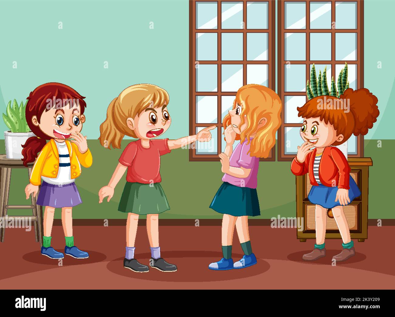 School bullying with student cartoon characters illustration Stock ...