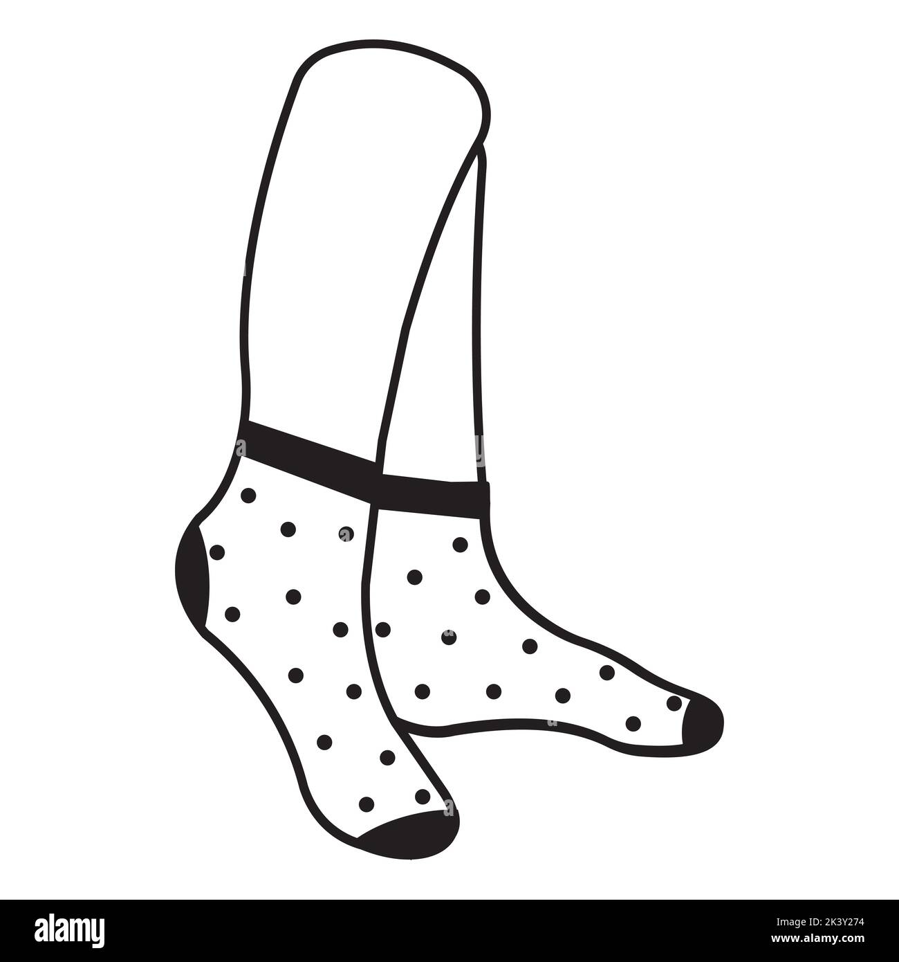 Warm socks on the feet with a pattern, black outline, vector ...