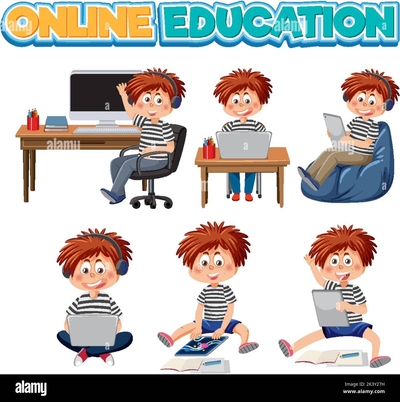 Set of kids using tablet and laptop illustration Stock Vector Image ...