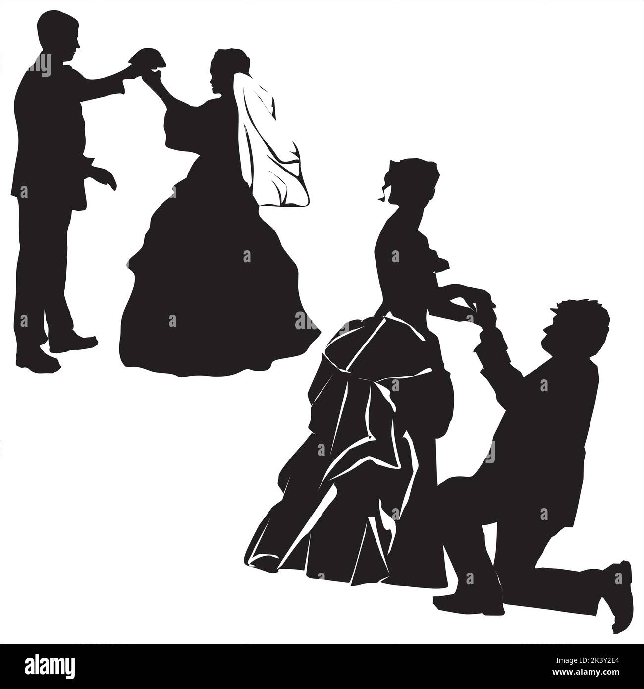 Vector Set Of Newly Married Couple Silhouettes Illustration Isolated On ...