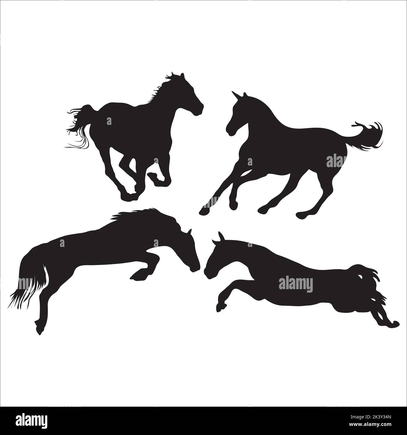 Vector Set Of Running Horses Silhouettes Illustration Isolated On White ...