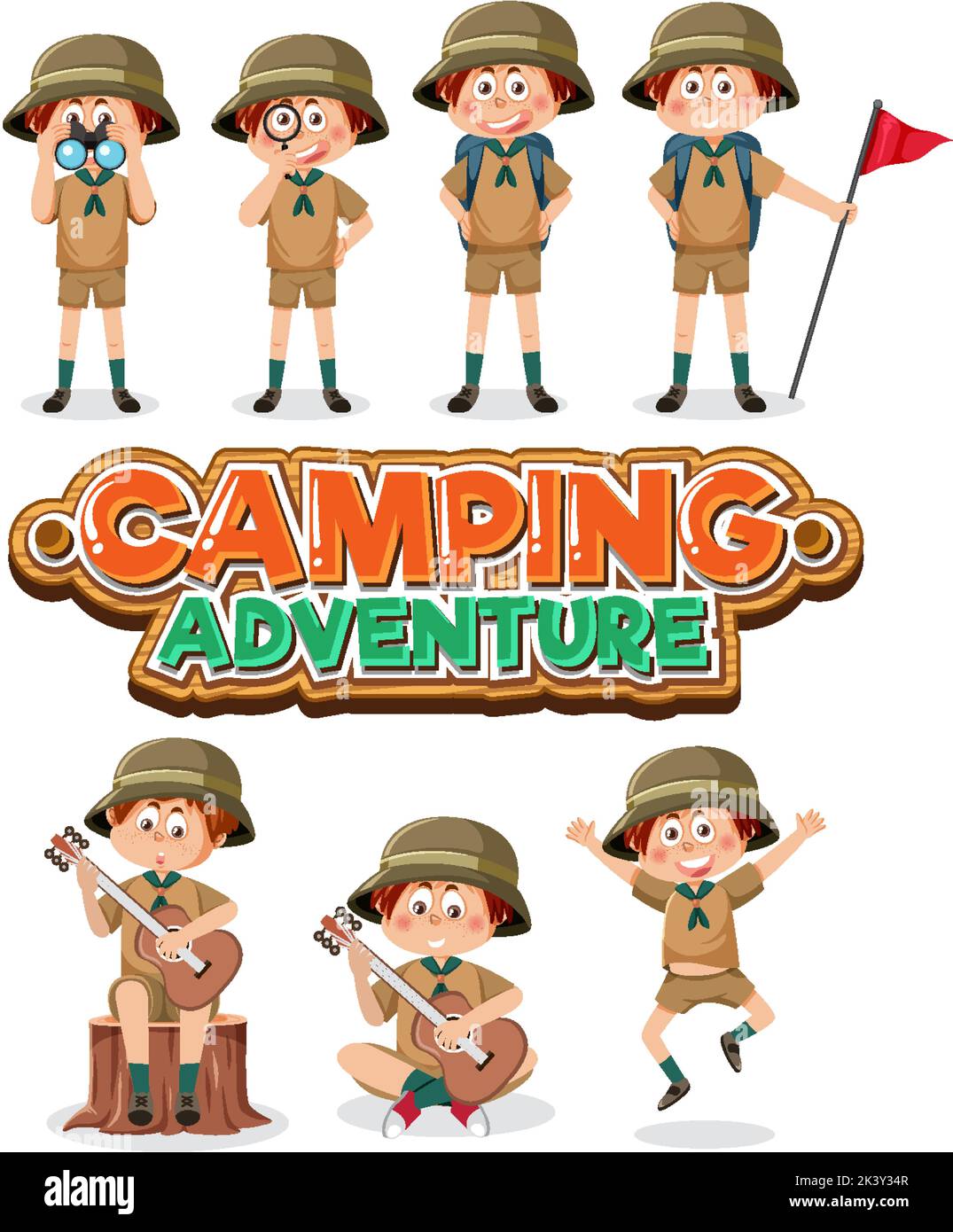 Children camping out cartoon character set illustration Stock Vector ...
