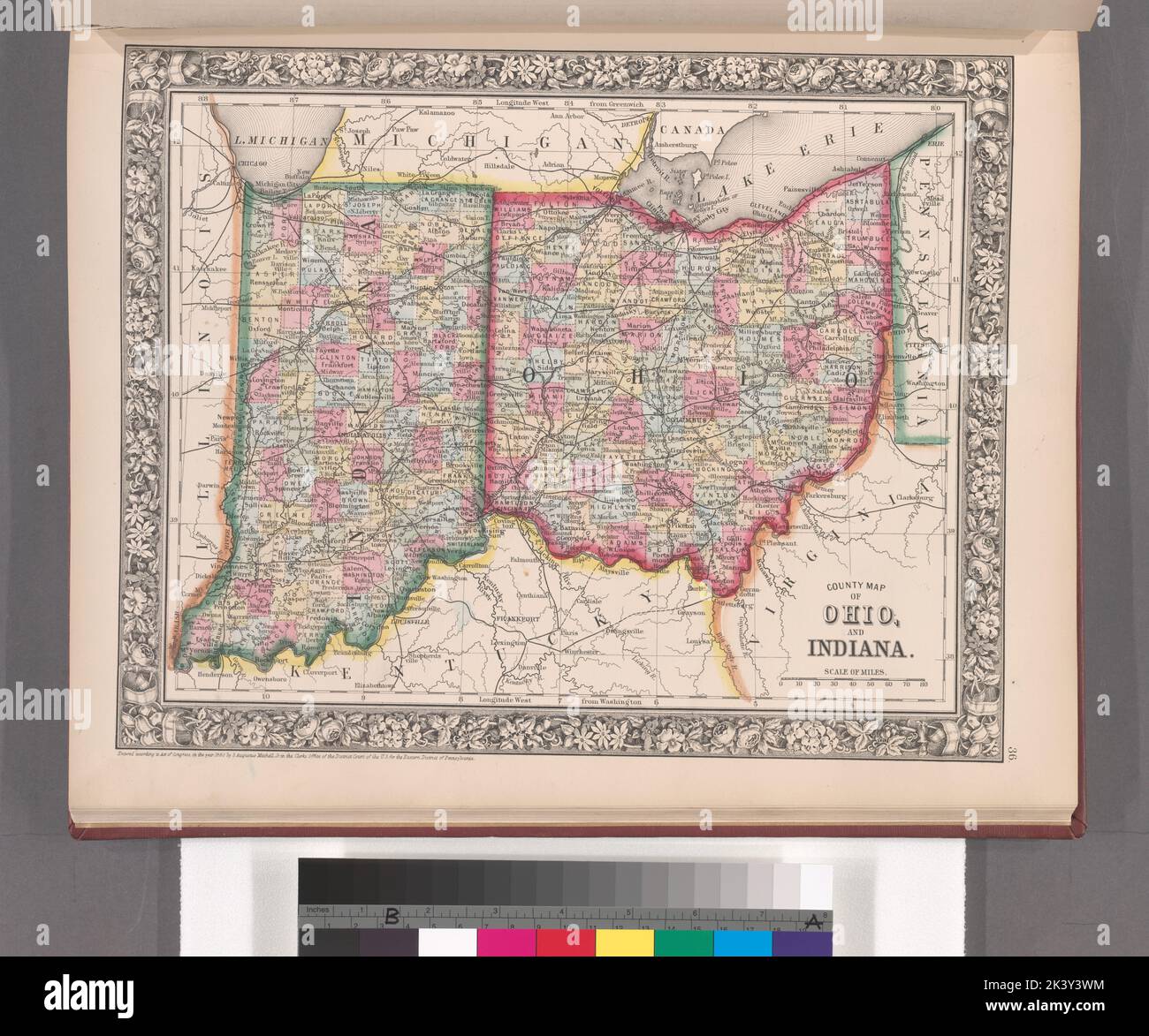 County map of Ohio and Indiana. Mitchell, S. Augustus (Samuel Augustus ...