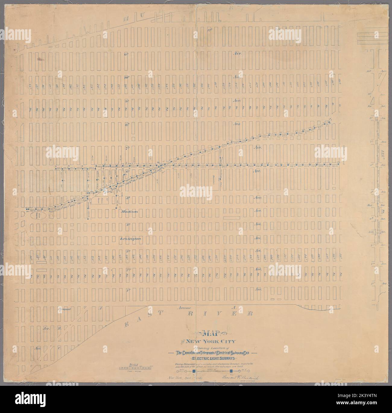 Map of New York City showing location of the consolidated telegraph and ...