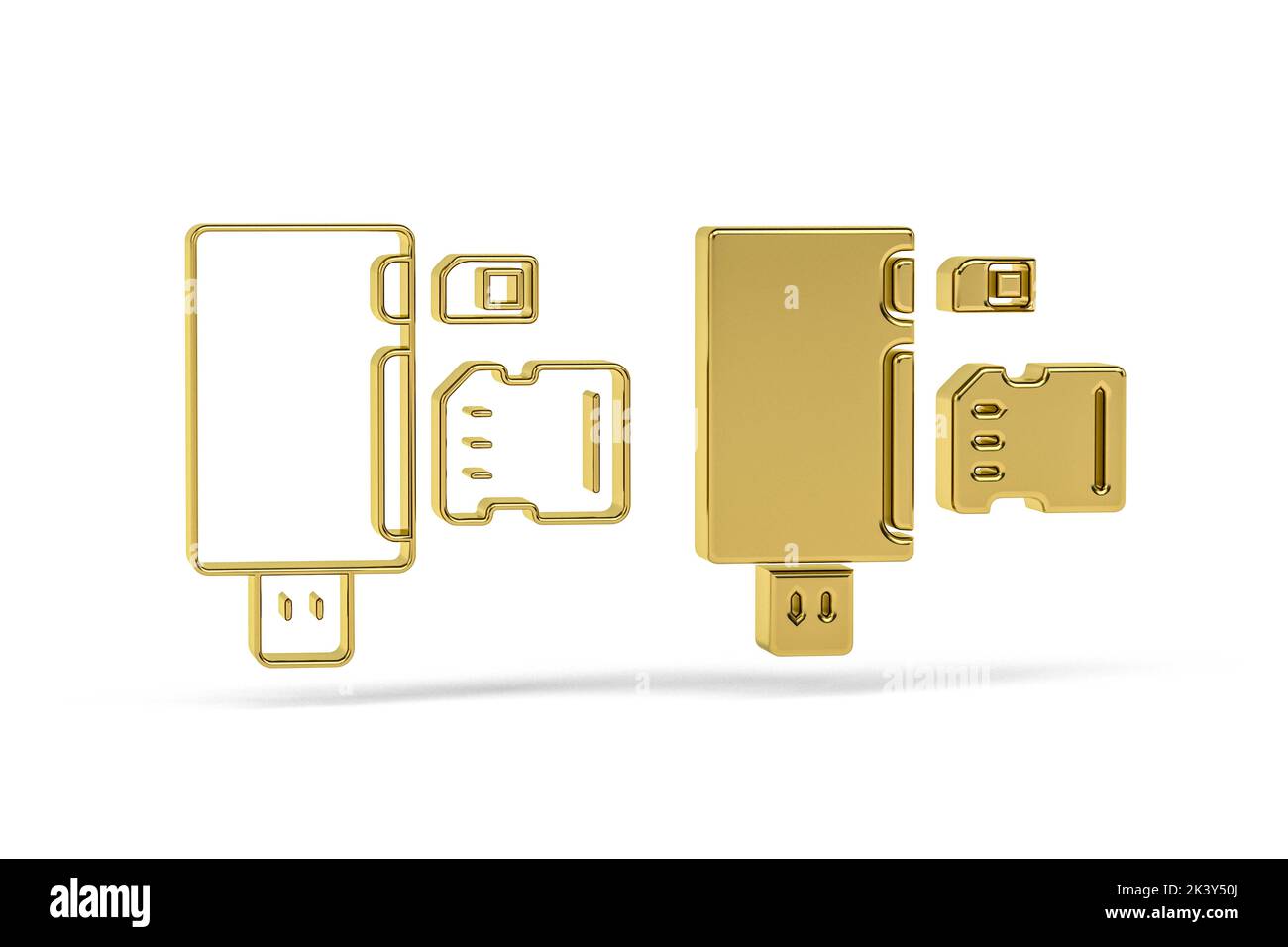 Golden 3d USB Card Reader icon isolated on white background - 3d render ...