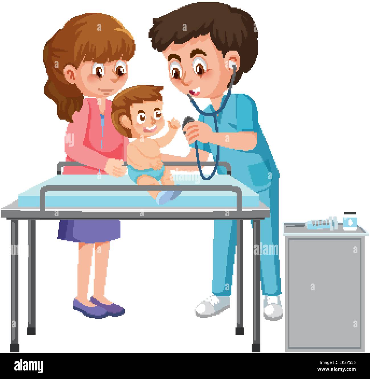 Pediatrician doctor examining baby illustration Stock Vector Image ...